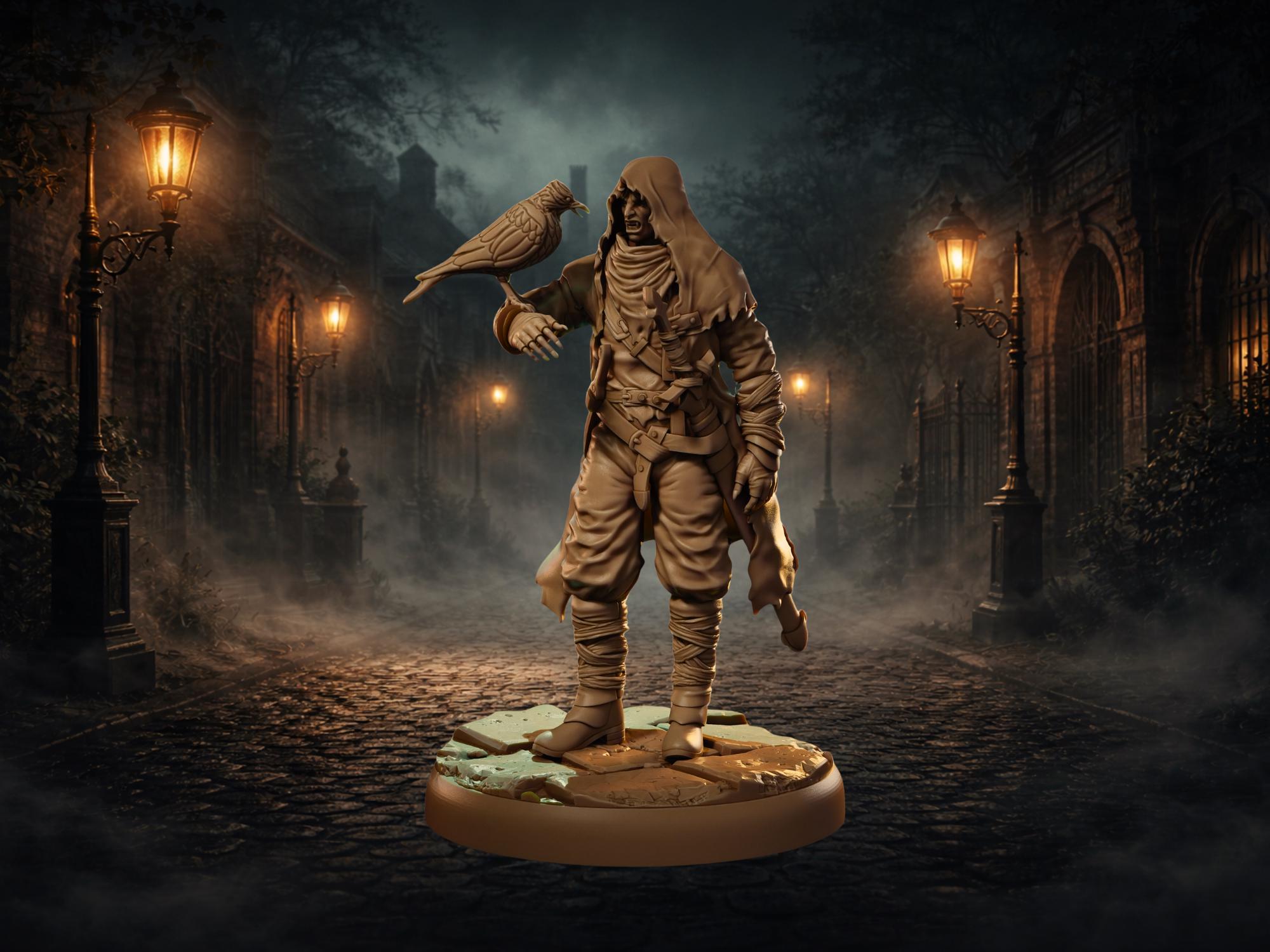 Hooded Raven Ranger Miniature 28mm 32mm 54mm 75mm 6 Inch Dark Fantasy ...