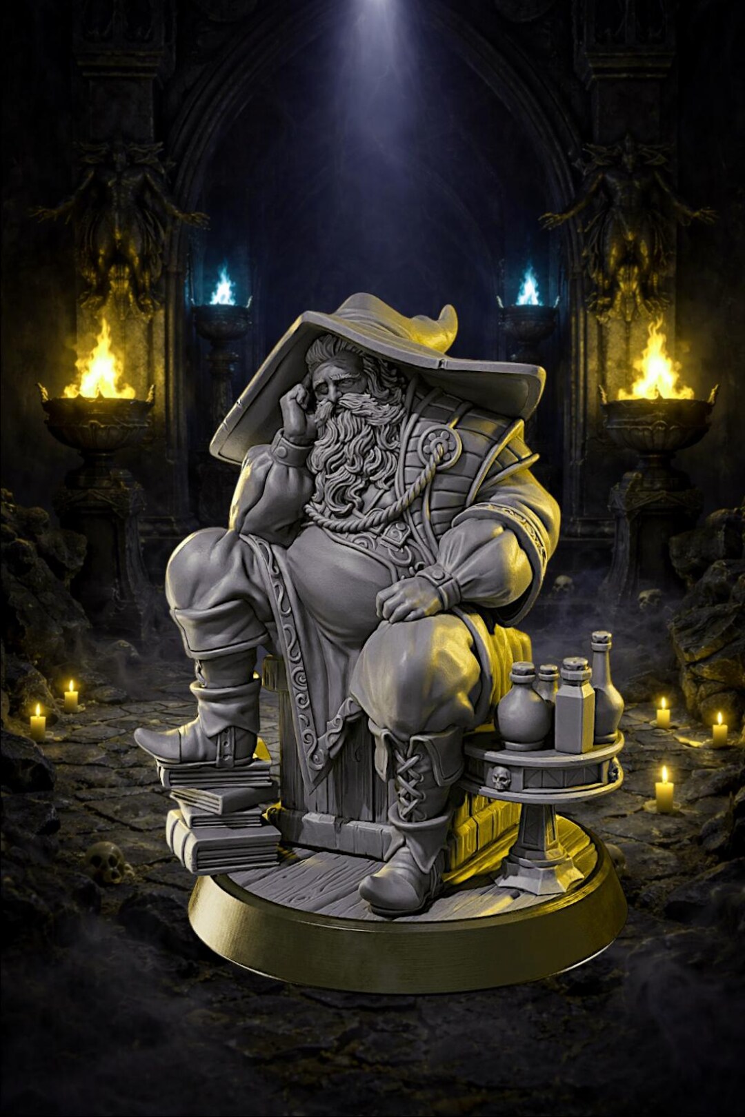 Seated Wizard Miniature – Wise Mage Scholar – Fantasy Tabletop Figure ...