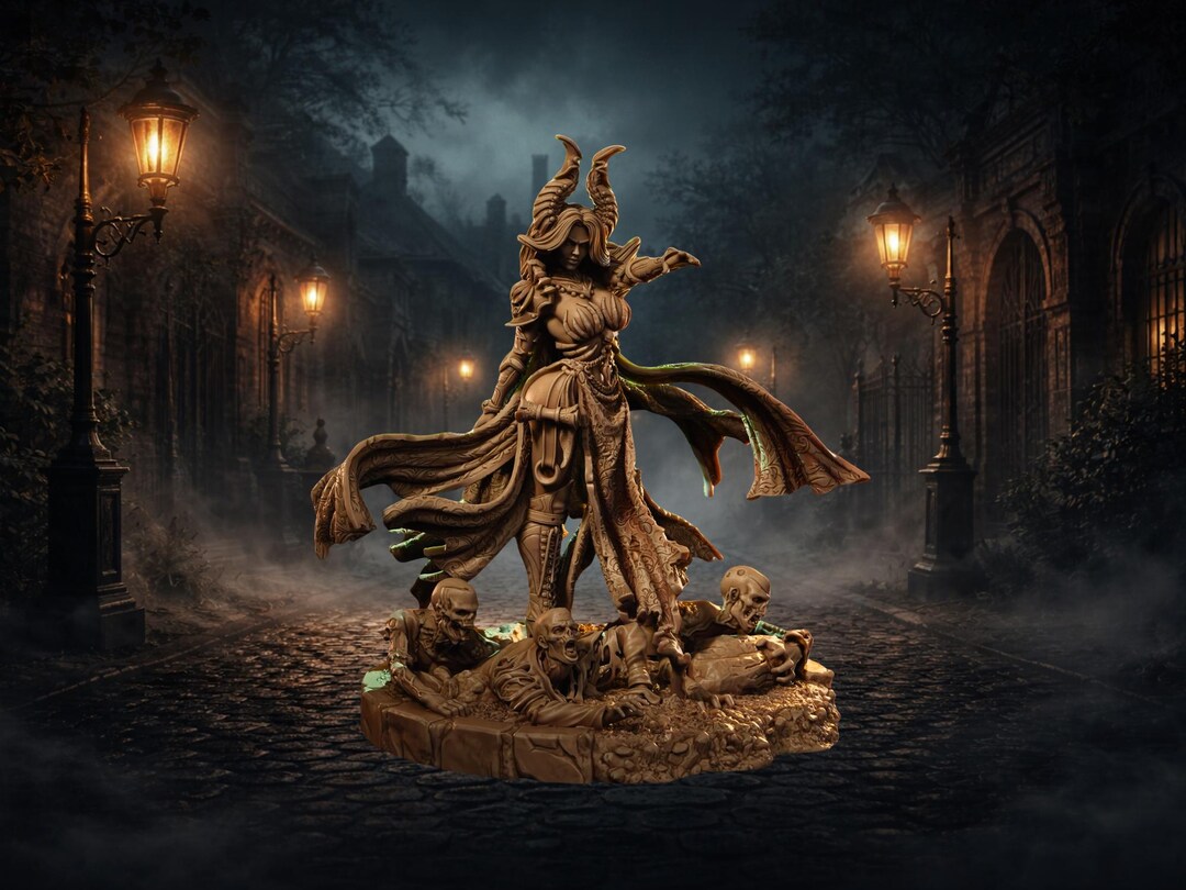 Horned Necromancer Miniature 28mm 32mm 54mm 75mm 6 Inch Dark Fantasy ...