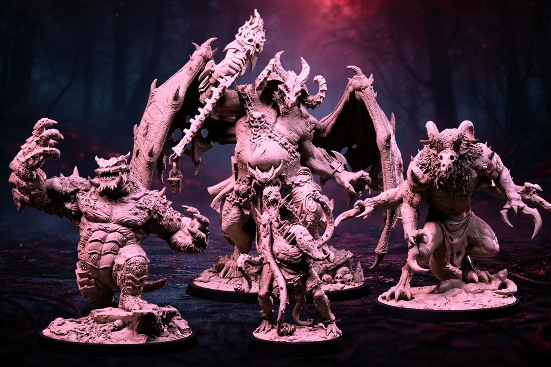 Demon Overlord Warband Miniature Bundle 32mm 75mm Dark Fantasy Boss and ...