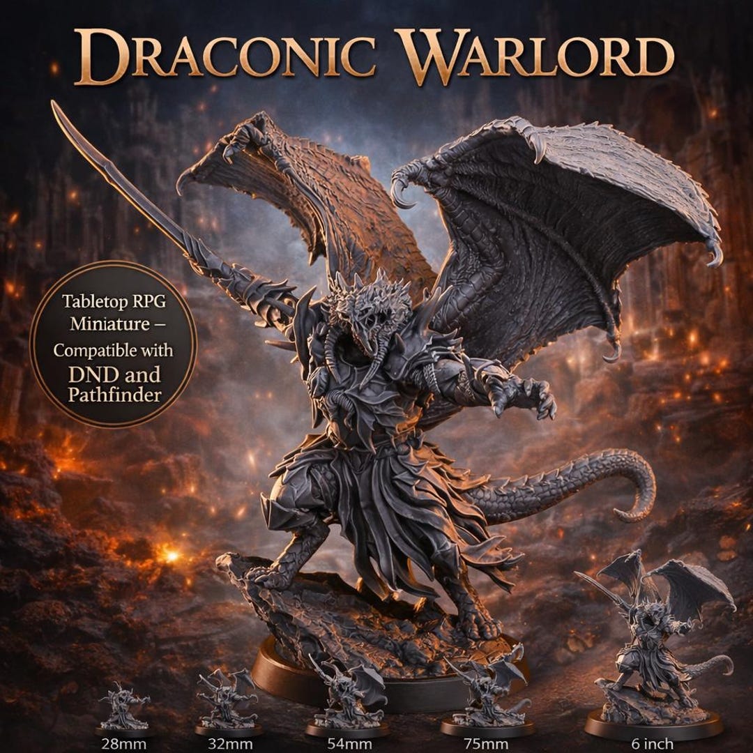 Dragonborn Warlord Miniature Winged Dragon Warrior Dnd Boss Mini ...