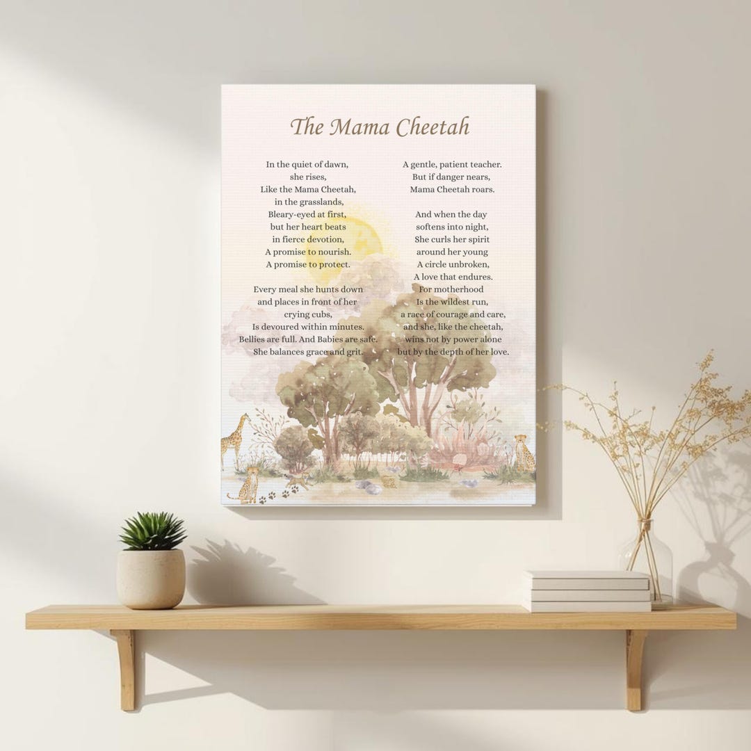 Mama Cheetah Poem Canvas, Motherhood Watercolor Art Print - Etsy