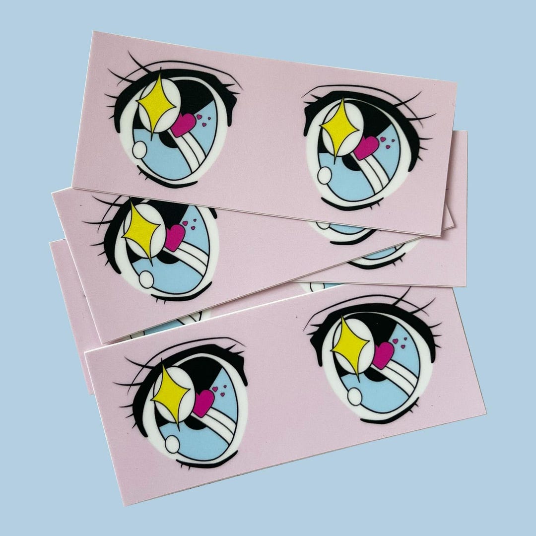 Kawaii Heart Anime Eyes Sticker - Pink Background - Etsy