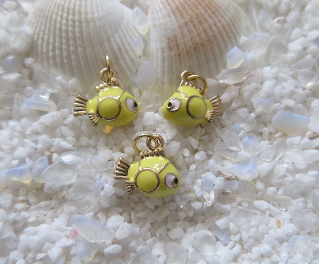 Cute Fish Charm - 18K Gold Brass & Yellow Enamel - 12x13mm - 1 Pc - Etsy