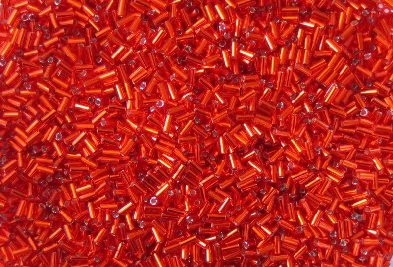 Miyuki Bugle Beads - 3mm - Silver Lined Flame Red - CHOOSE 10, 20 or 30 ...