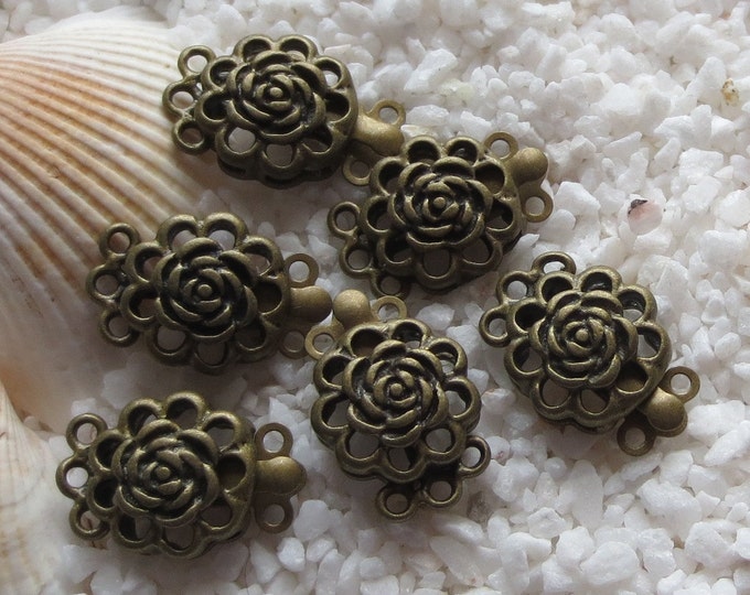 2 Flower Clasps Single Strand Clasps Flower Box Clasp Brass Clasp ...