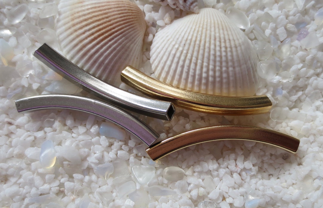 Stainless Steel Curved Square Tube Beads - 40mm X 4mm - Gold or Steel ...