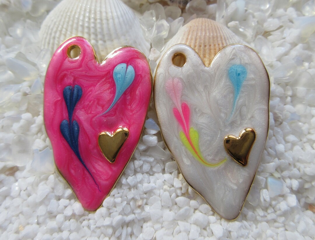 Enameled Stainless Steel Artsy Heart Pendant 36x24mm 18K Gold Plate ...
