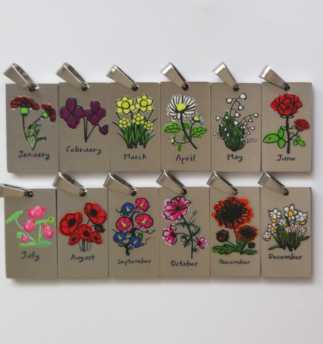 Stainless Steel & Enamel Birth Flower Pendant W/chain - 45cm(18") - 1 ...