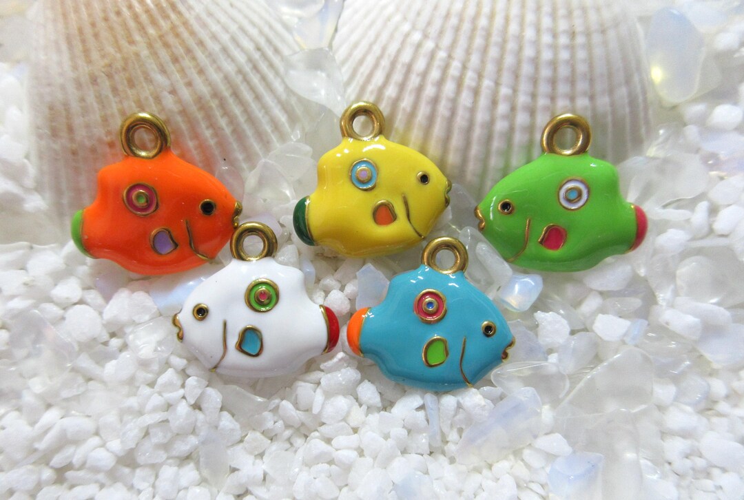 Cute Fish Charm - 18K Gold Brass & Enamel - 13.5x14.5mm - 1 Pc - Select ...