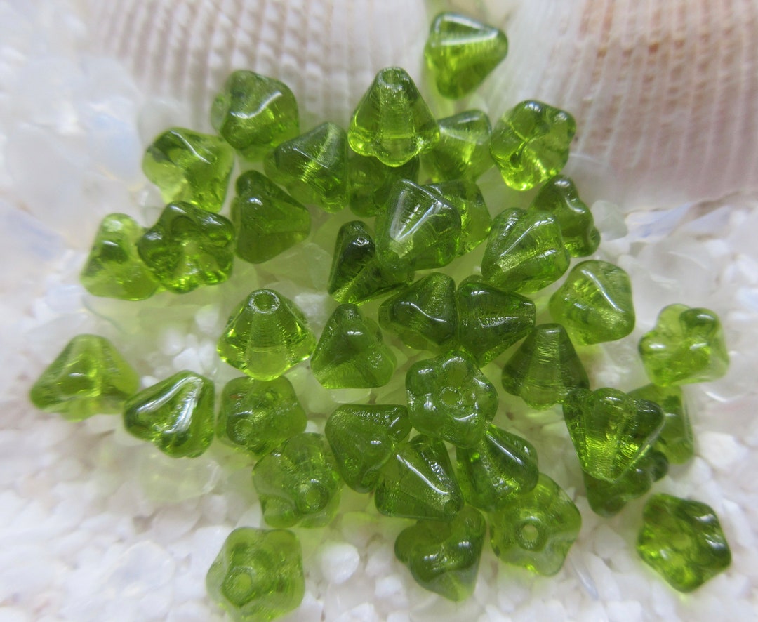 Czech Glass Bell Flower Beads - Olivine - 4mm X 6mm - Select 50 or 100 ...