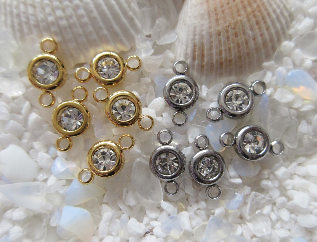 Stainless Steel & Rhinestone Link/connector - 12x7mm - Clear Stone ...