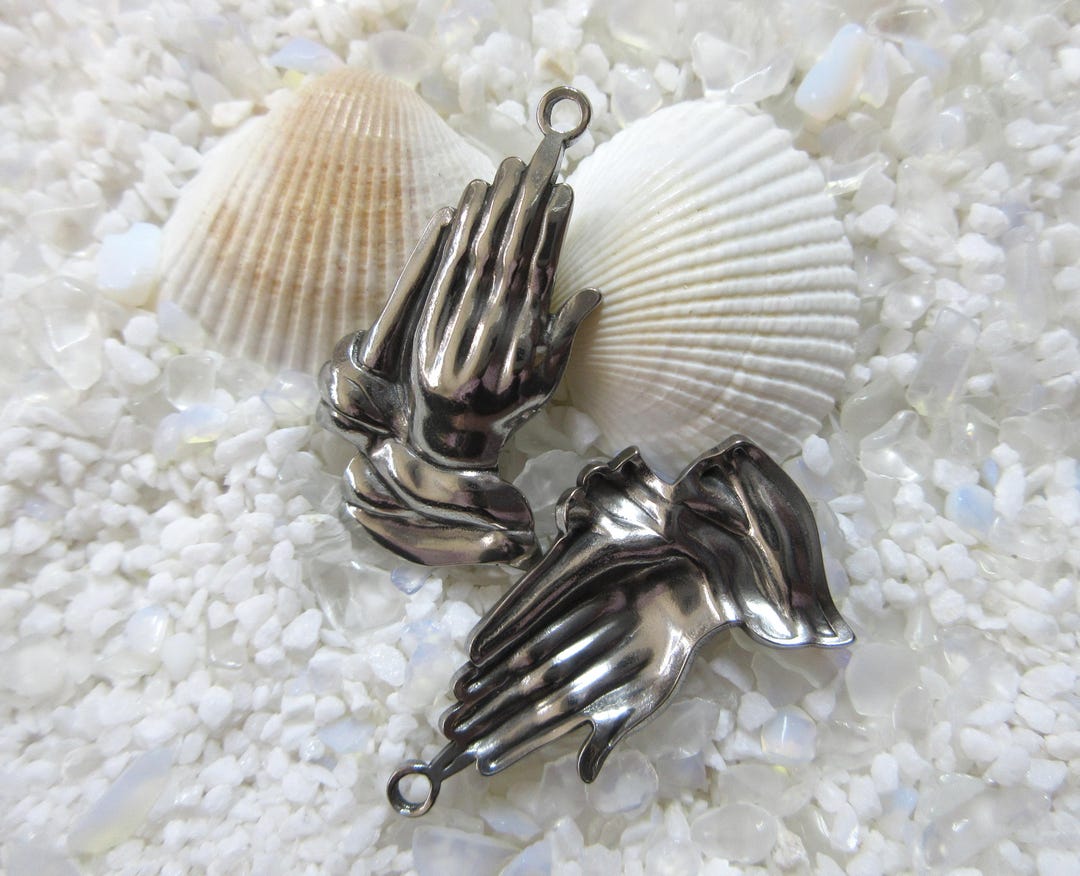Stainless Steel Stamped Praying Hands Pendant - 37x21mm - Steel Color ...