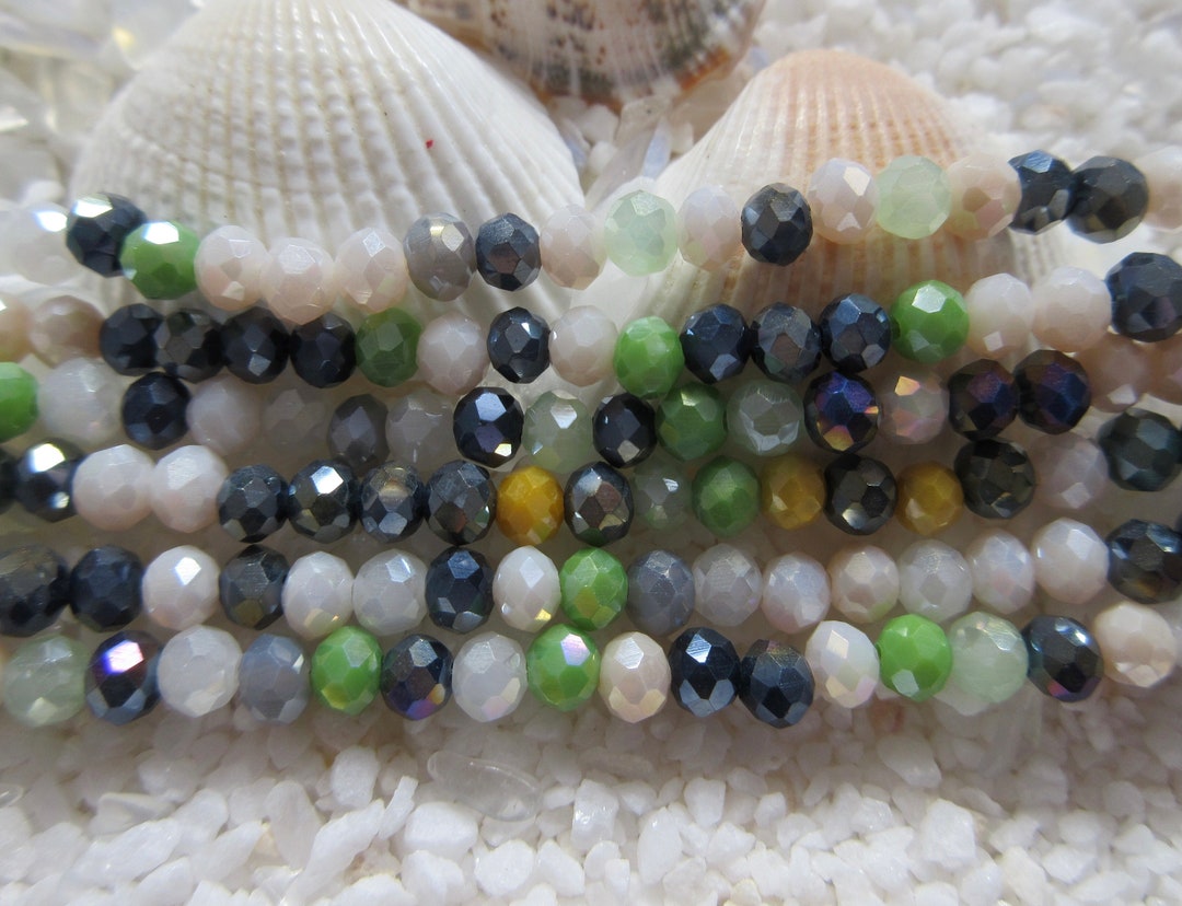 Faceted Glass Abacus Beads - 4x5mm - Green/blue/yellow Mix - 17" Strand ...