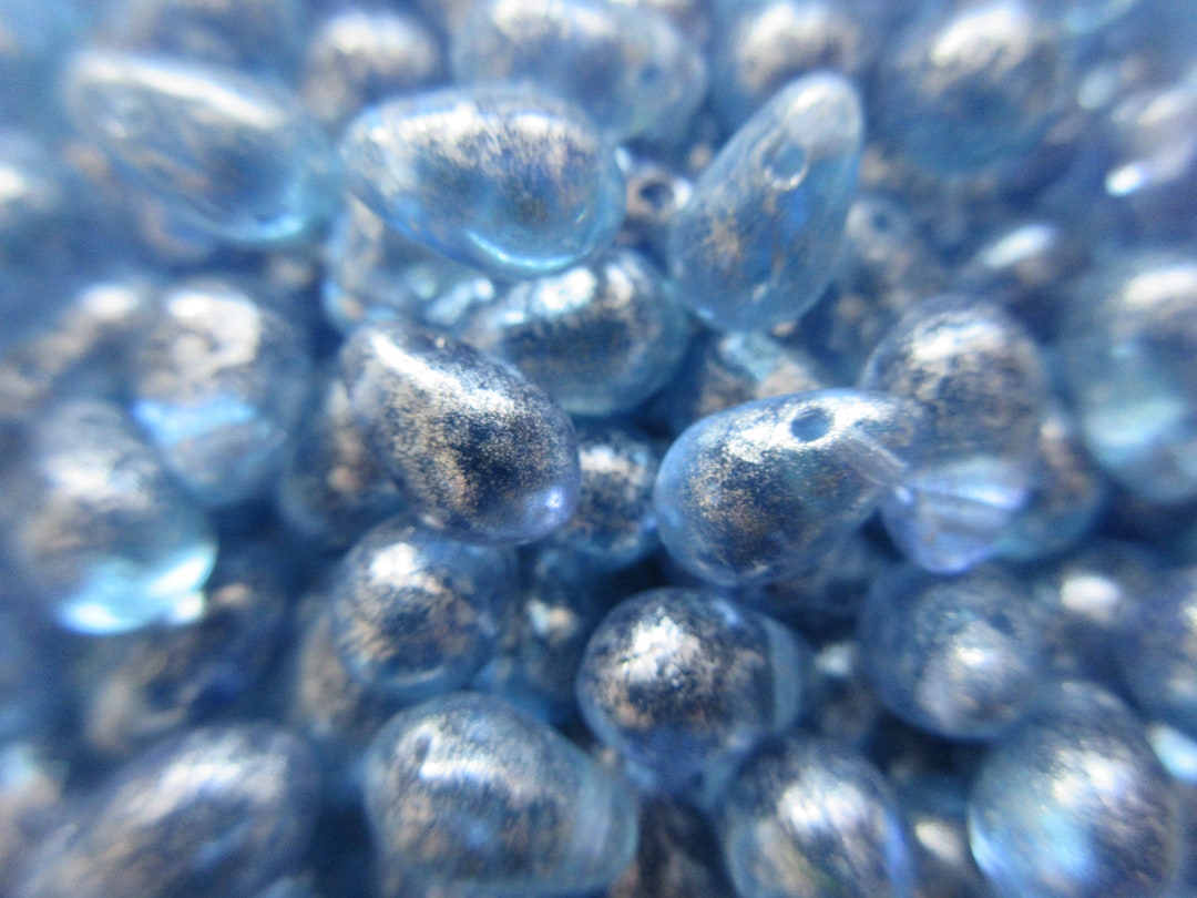 Czech Glass Tear Drops 6x9mm Light Blue/silver Splatter Select 25, 50 ...