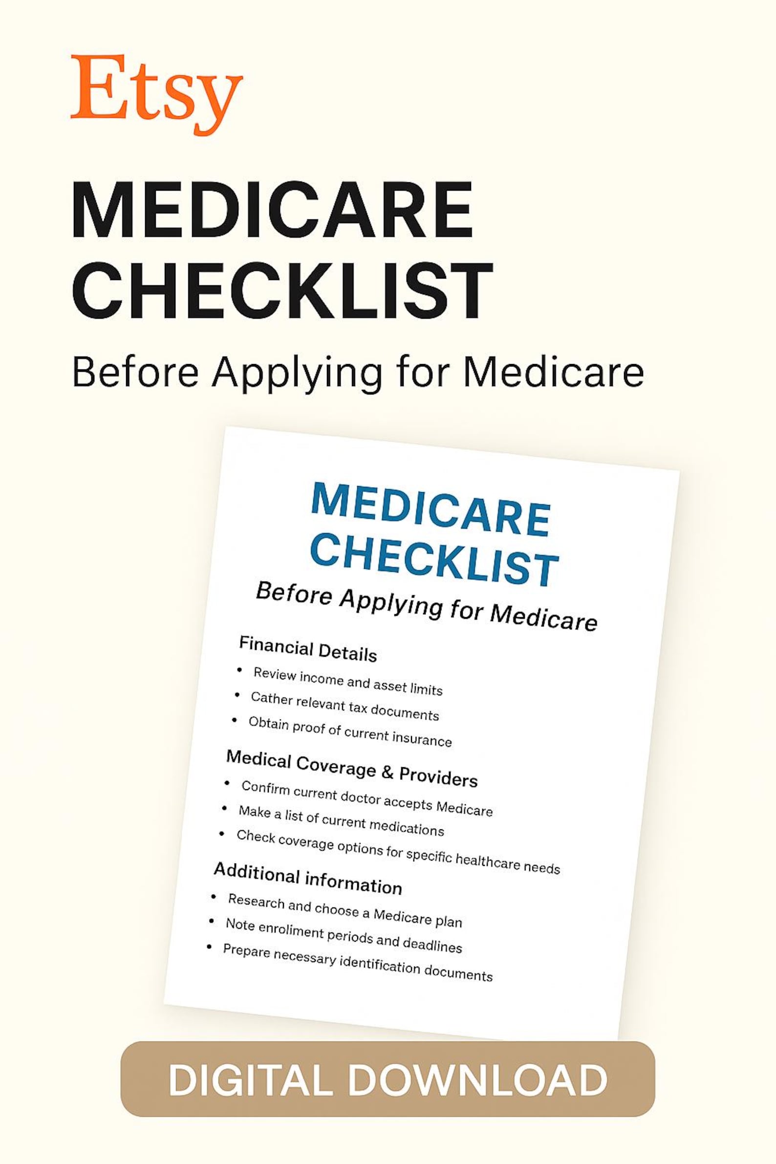 Medicare Checklist Editable | Senior Health Insurance Planner (PDF) - Etsy
