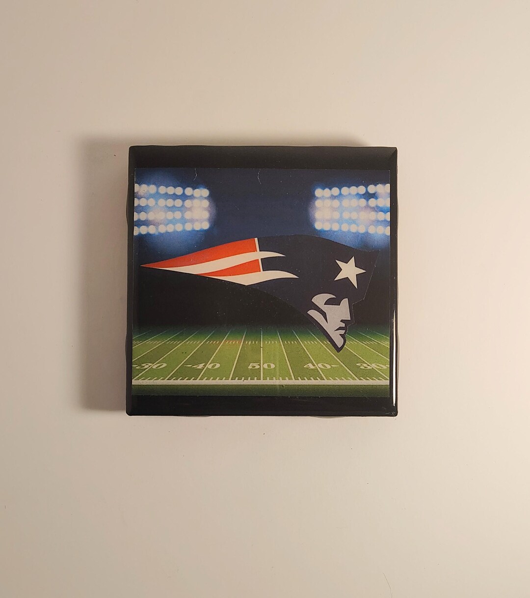 Patriots "under the Lights" Black Ceramic Coaster – Handmade Tile Drink ...