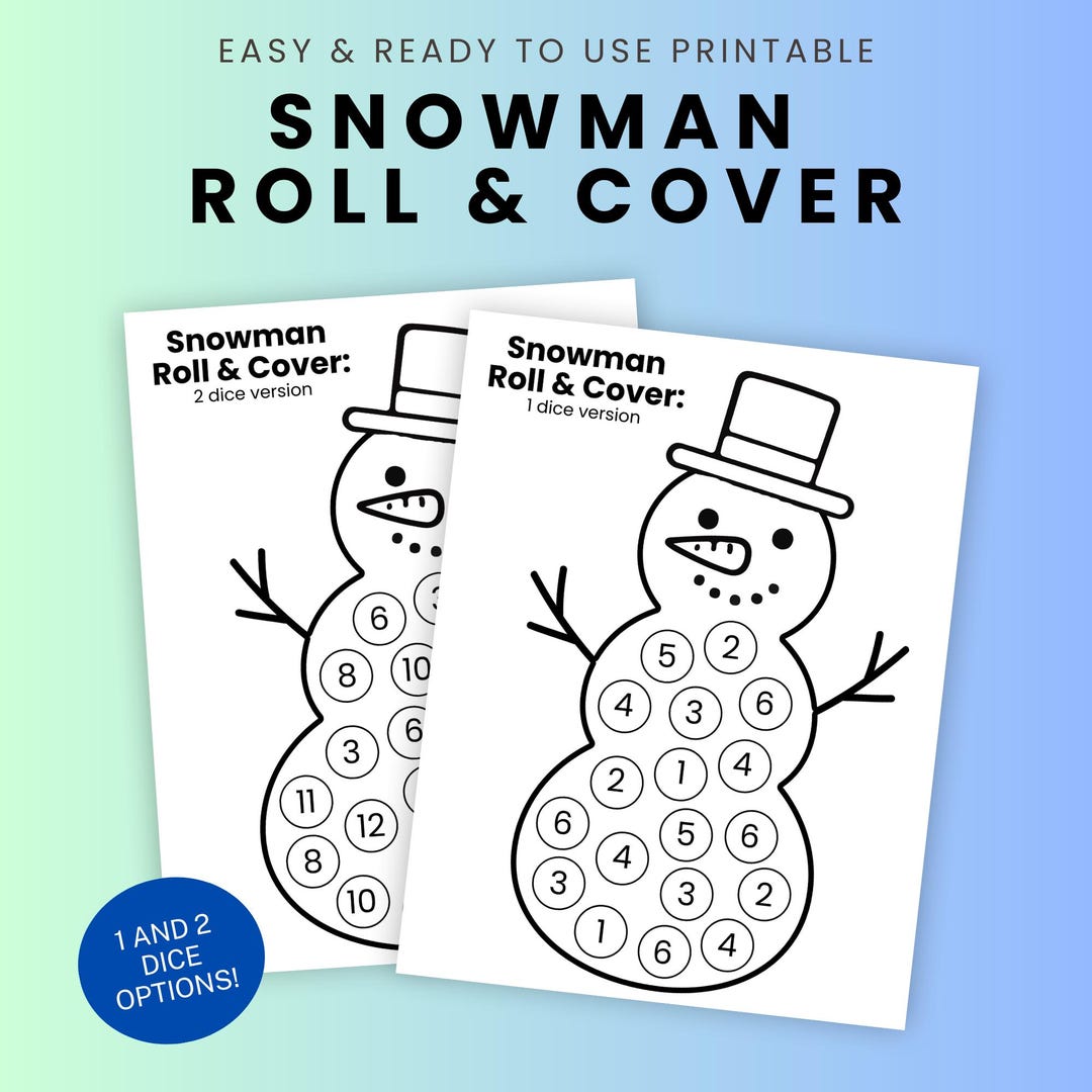 Roll and Cover Snowman Printable, Winter Roll and Cover Sheets ...