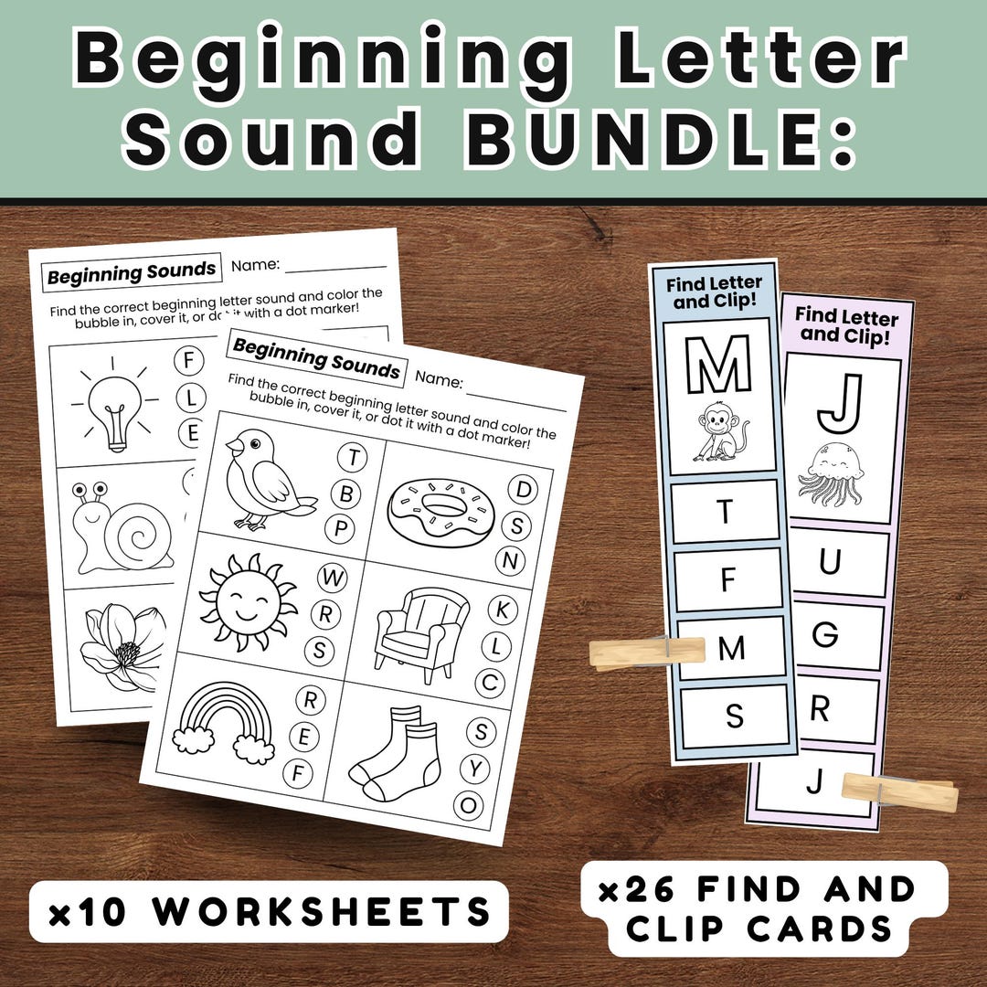 Beginning Letter Sound Worksheets Bundle, Find and Clip Printable's ...