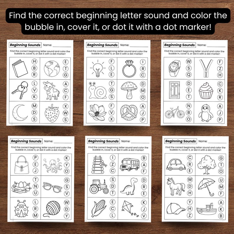 Beginning Letter Sound Worksheets Bundle, Find and Clip Printable's ...