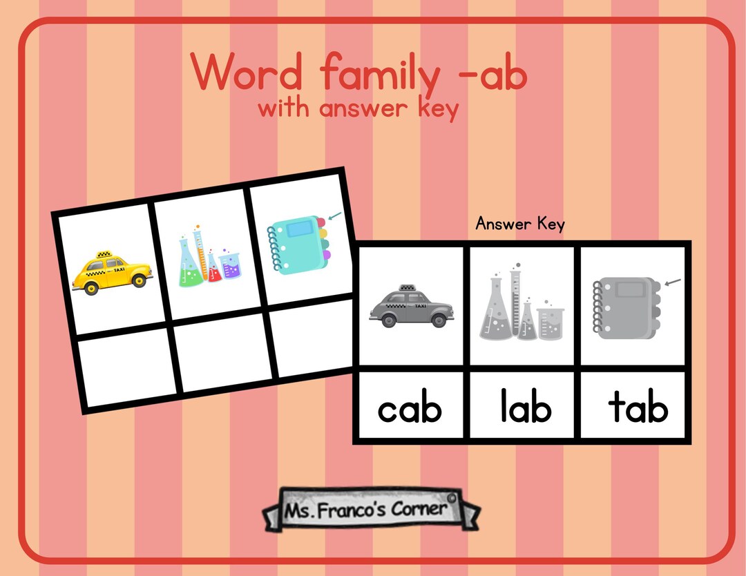 CVC Word Family -ab Activities | Literacy Center - Etsy