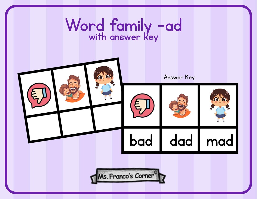CVC Word Family -ad Activities | Literacy Center - Etsy