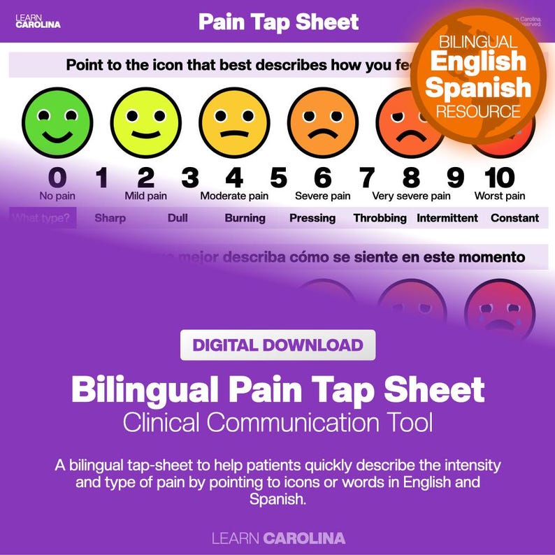 Bilingual Pain Tap Sheet - Etsy