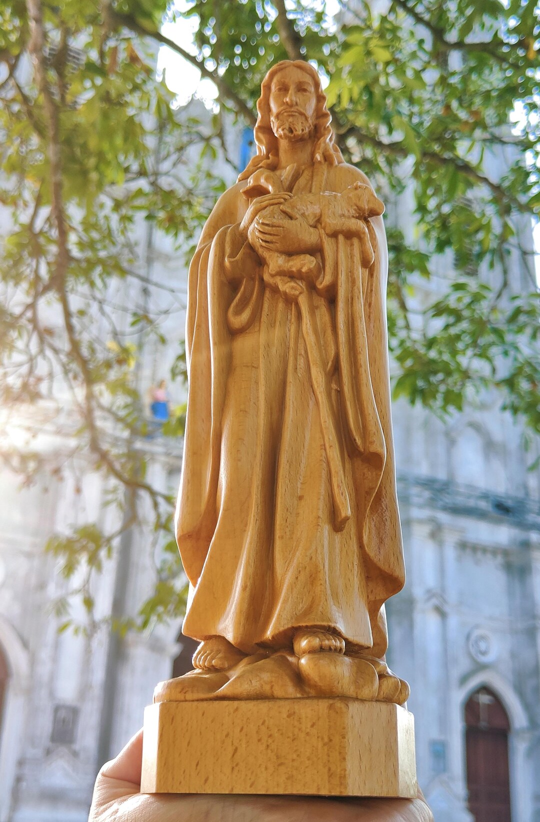 Good Shepherd Jesus Wooden Statue – Christmas Catholic Gift & Christian ...