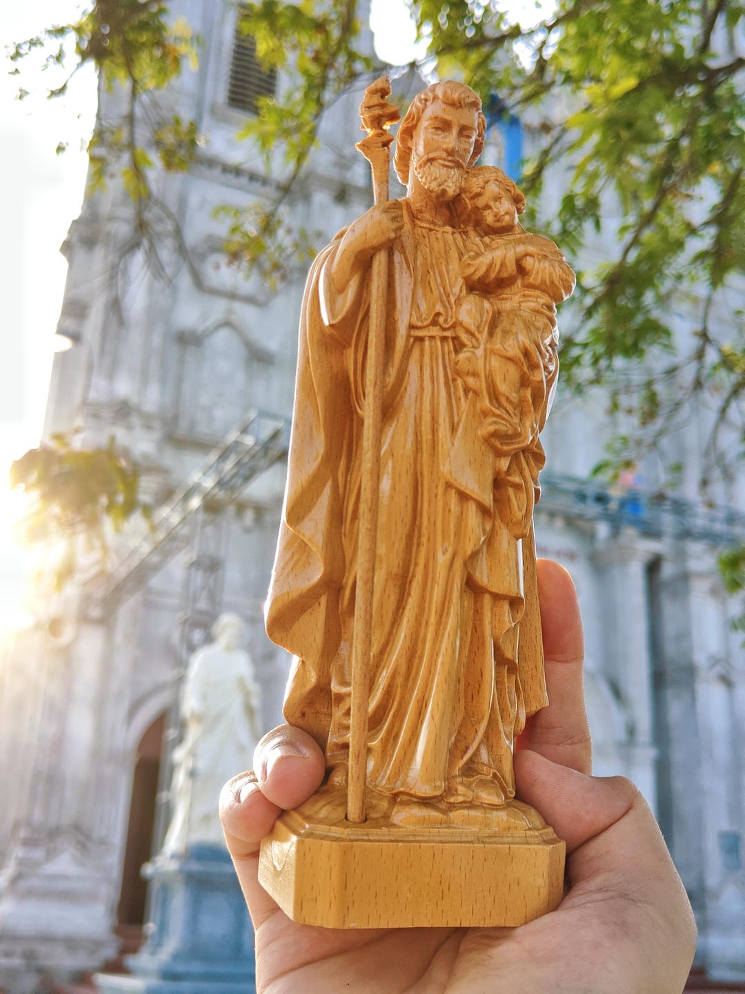 Handmade Wooden St. Joseph Statue With Baby Jesus: Catholic Home Decor ...