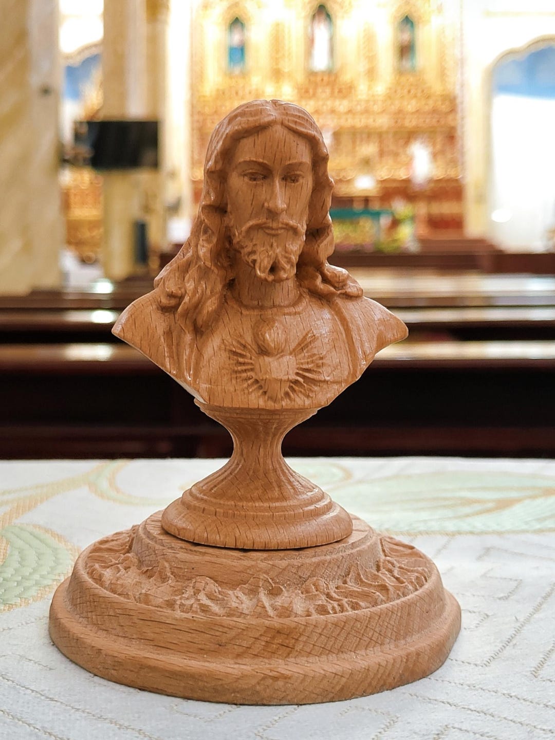 Hand-carved Sacred Heart of Jesus Wooden Statue - Christian Home Decor ...