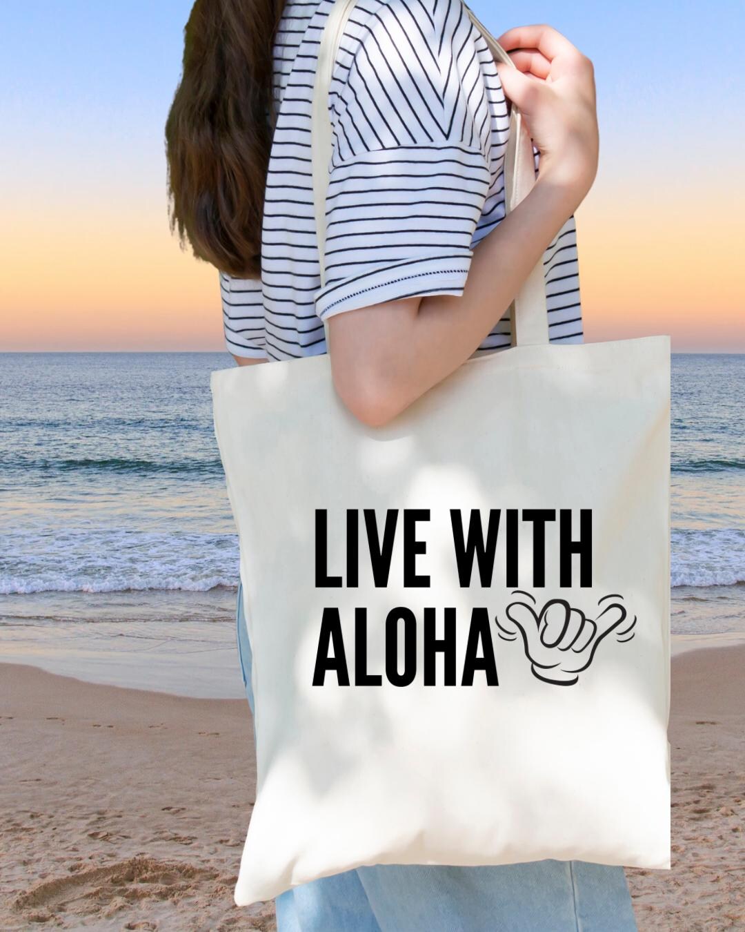 Live With Aloha Canvas Tote Bag – Hawaii Shaka Reusable Beach Bag - Etsy