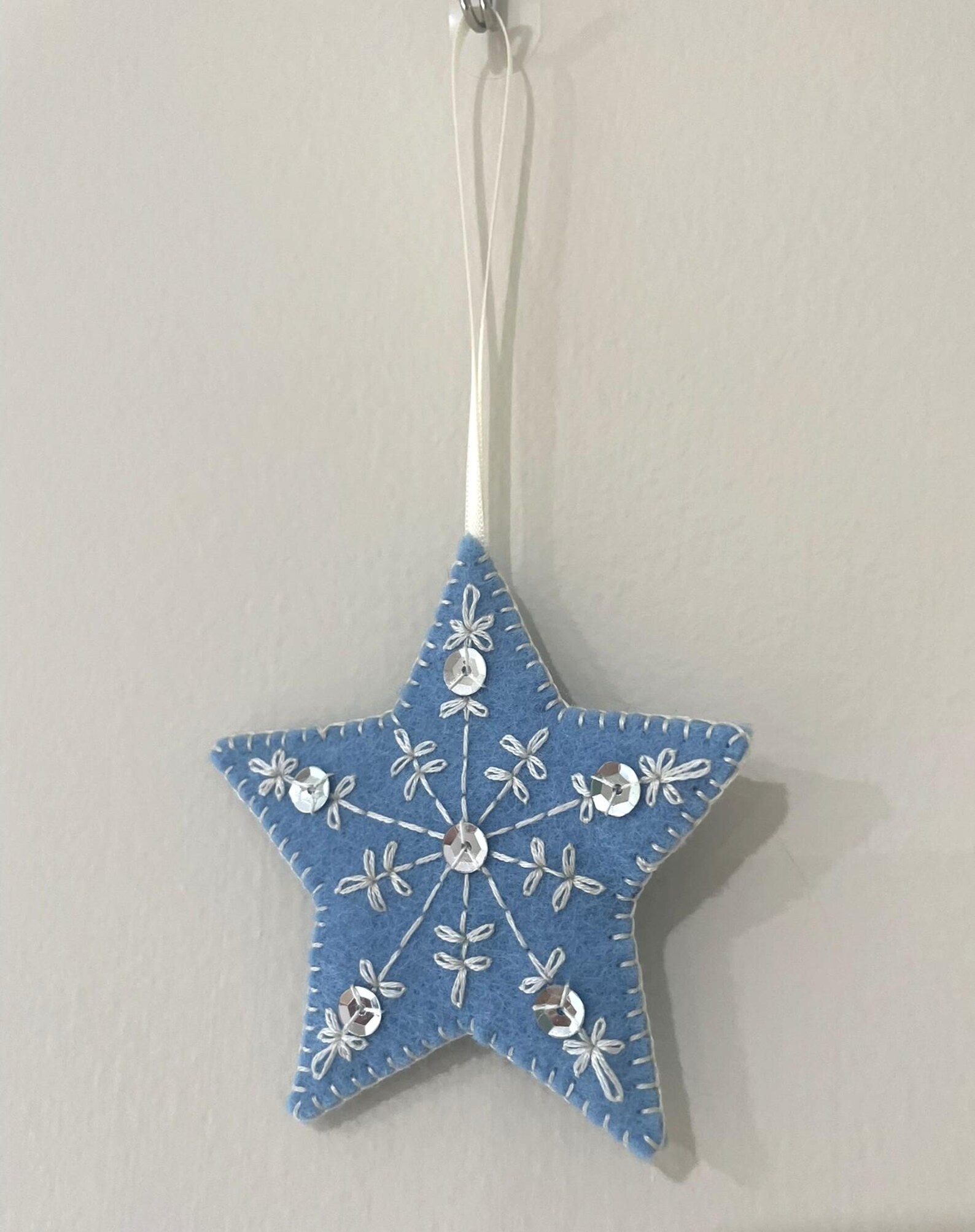 Merino Wool Embroidered Hanging Star Ornament - Etsy