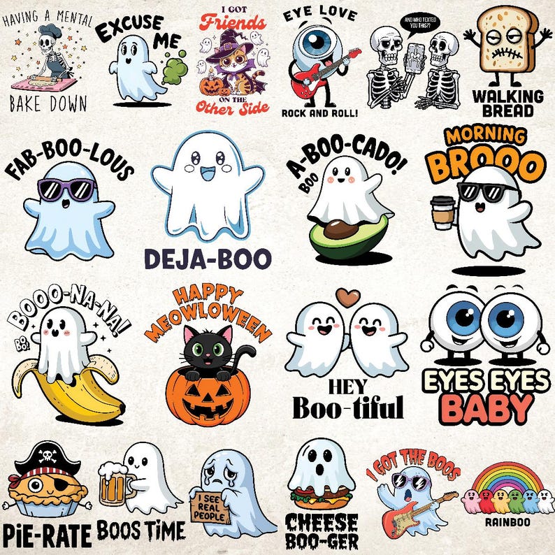 Halloween Cute Pun PNG Bundle, Funny Ghost Clipart Png, Boo Puns Png ...