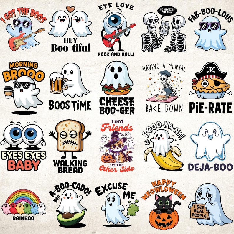 Halloween Cute Pun PNG Bundle, Funny Ghost Clipart Png, Boo Puns Png ...