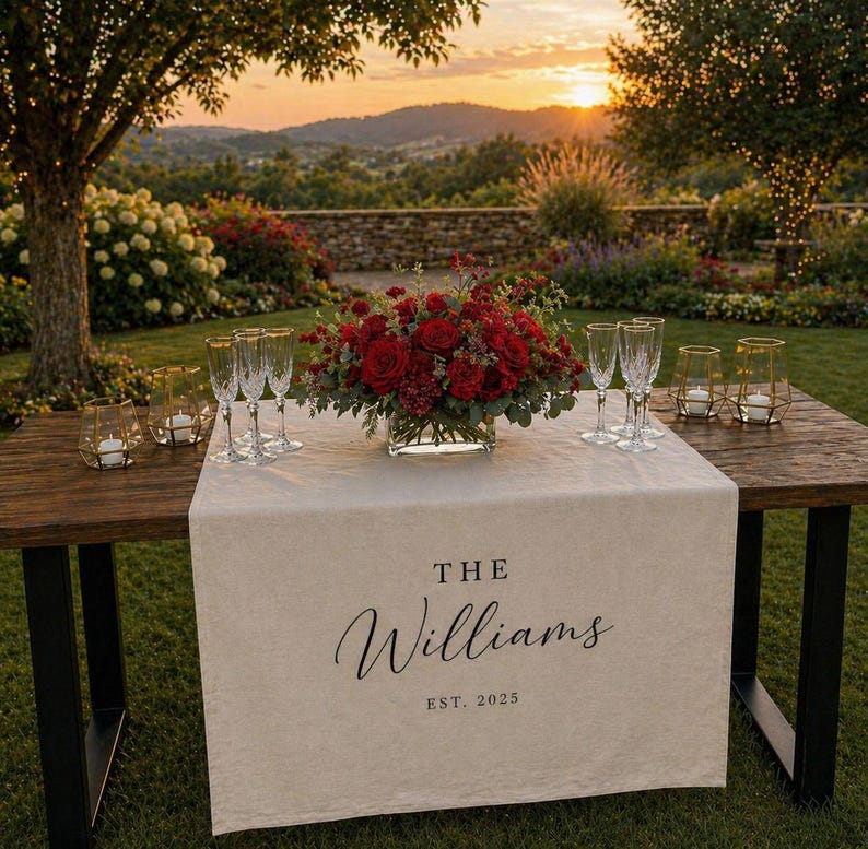 Custom Wedding Table Runner Personalized Last Name Sign, Custom Linen ...