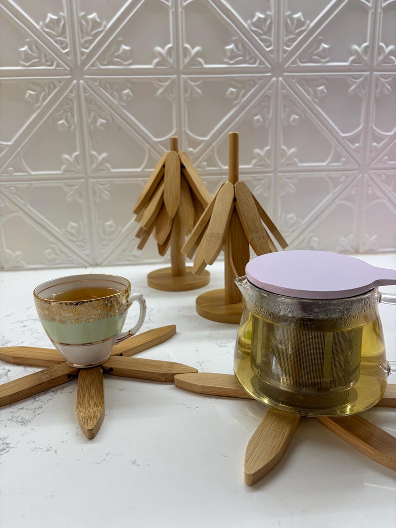 Wooden Tree Trivet Set | Heat Resistant Pot Holders | Natural Table ...