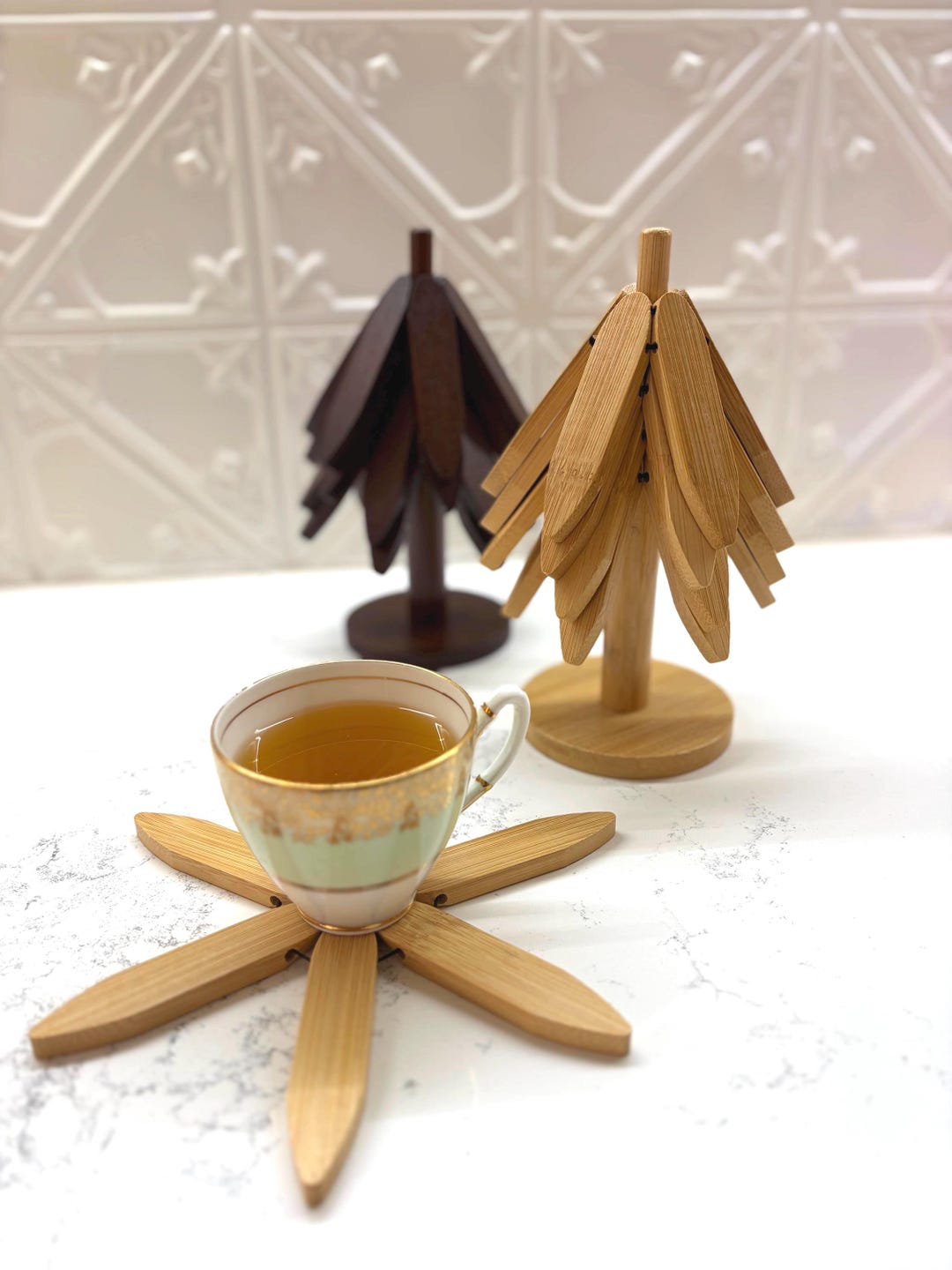 Wooden Tree Trivet Set | Heat Resistant Pot Holders | Natural Table ...