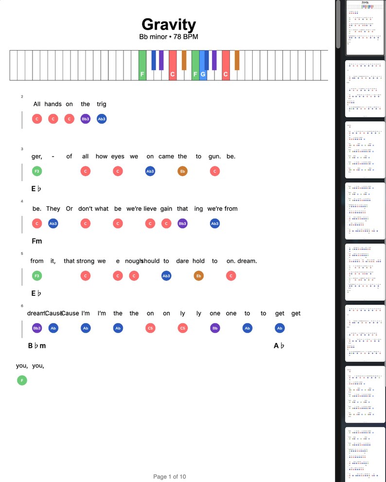 Gravity – Easy Piano Lead Sheet | Notes + Lyrics + Chords | Beginner ...