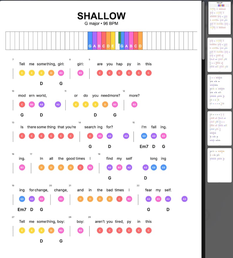 Shallow – A Star is Born – Easy Piano Lead Sheet | Notes + Lyrics ...