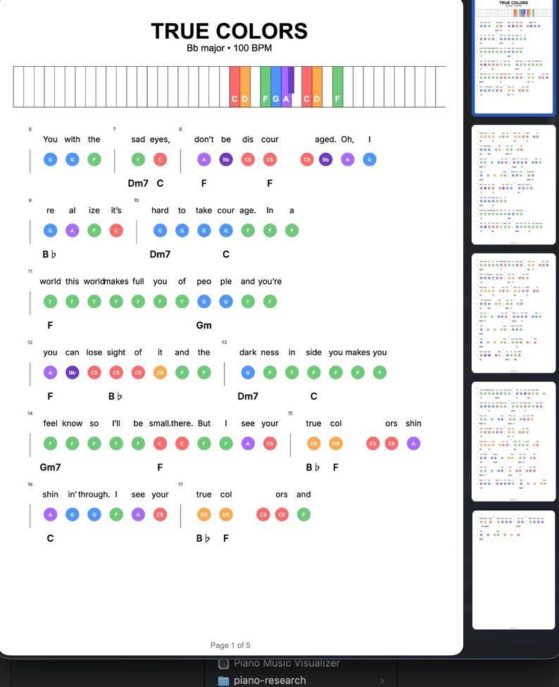 True Colors Piano Sheet Music - Beginner Lead Sheet - Etsy