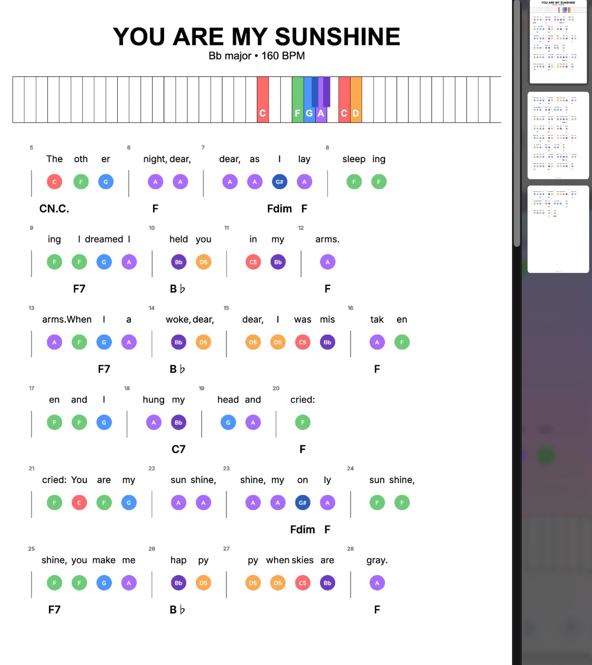You Are My Sunshine – Easy Piano for Kids - Color Notes • Lyrics ...