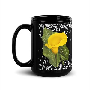Yellow Calla Lily Black Glossy Mug Girlfriend Gift Flower Garden ...