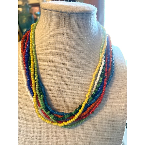 Multi-Strand Seed Bead Necklace -- 14" - Gem