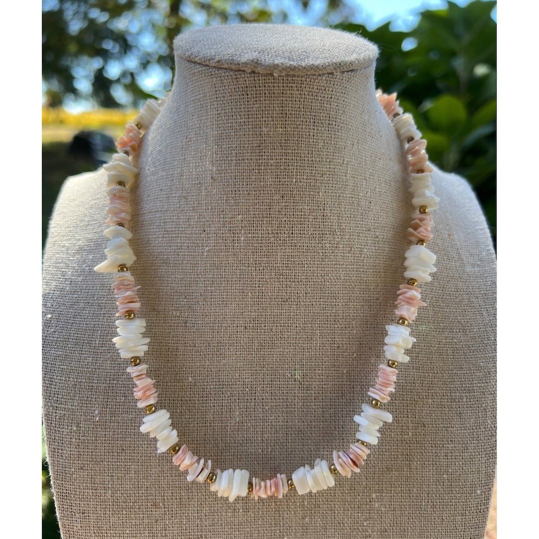 Artisan Pink & White Puka Chip Shell Necklace 18 - Etsy