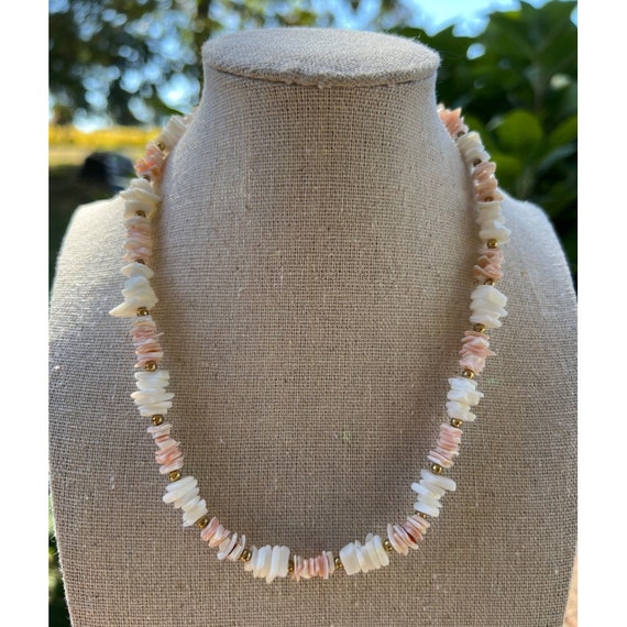 Artisan Pink & White Puka Chip Shell Necklace 18 - Etsy