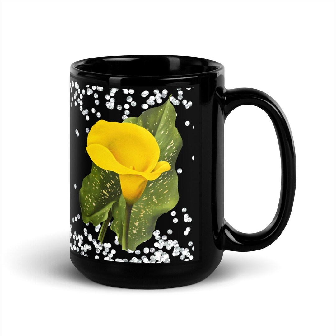 Yellow Calla Lily Black Glossy Mug Girlfriend Gift Flower Garden ...