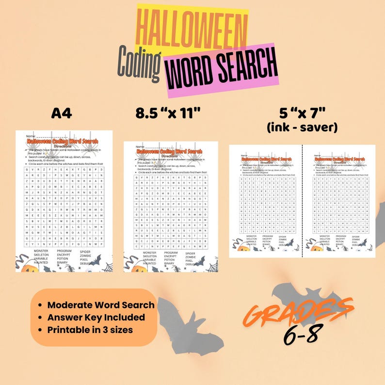 Fall Halloween Coding STEM Word Search Activity for Grades 3 - 8 ...