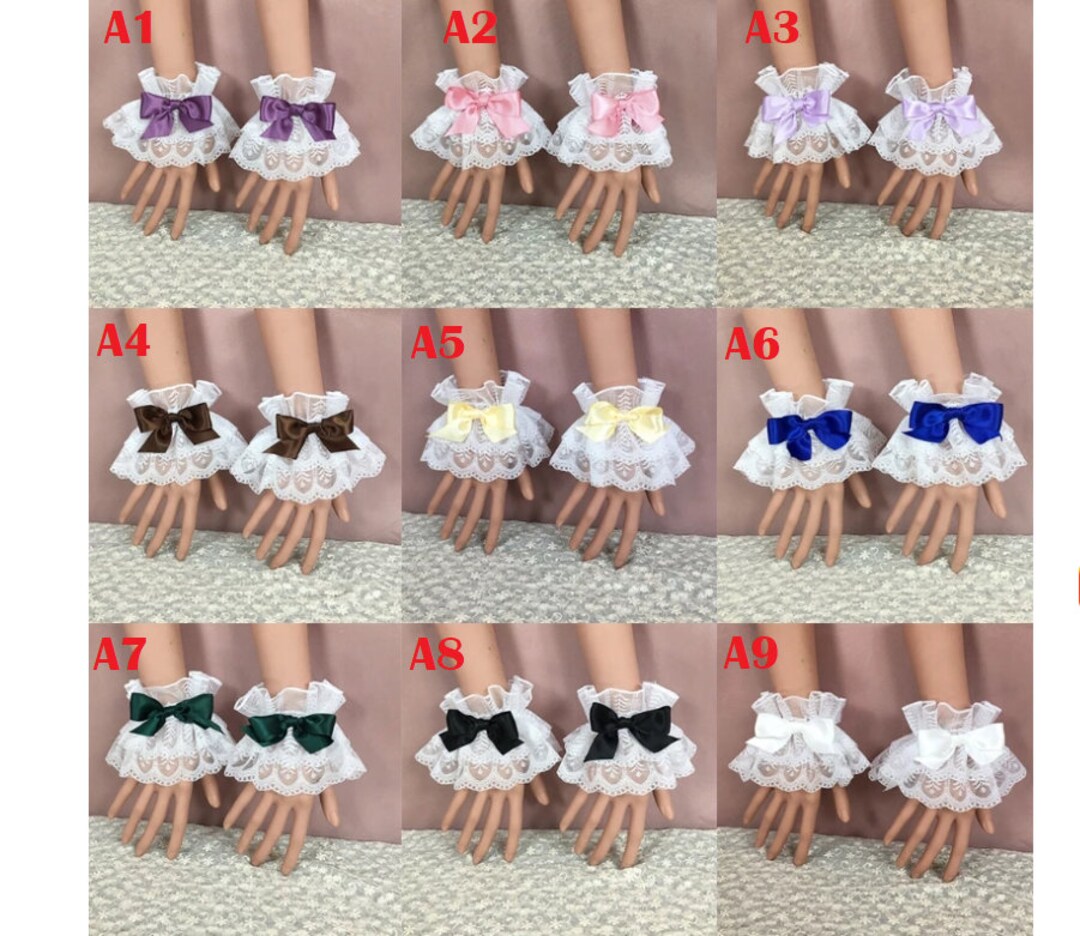 Japanese Wrist Cuffs Sweet Ruffled Lace Hand Sleeve, Sweet Girl Bowknot ...