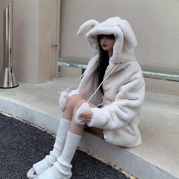 Sweet Bunny Hoodie With Rabbit Ears Raglan Sleeve Zipper Coat Etsy