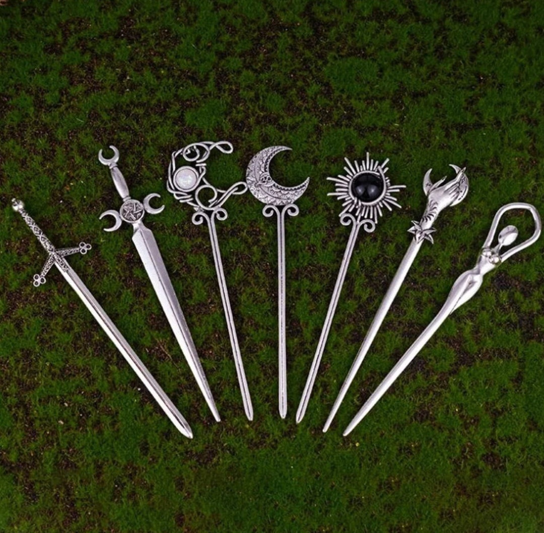 Witchcraft Sword Sun Moon Crystal Hair Stick Bohemian Gothic - Etsy